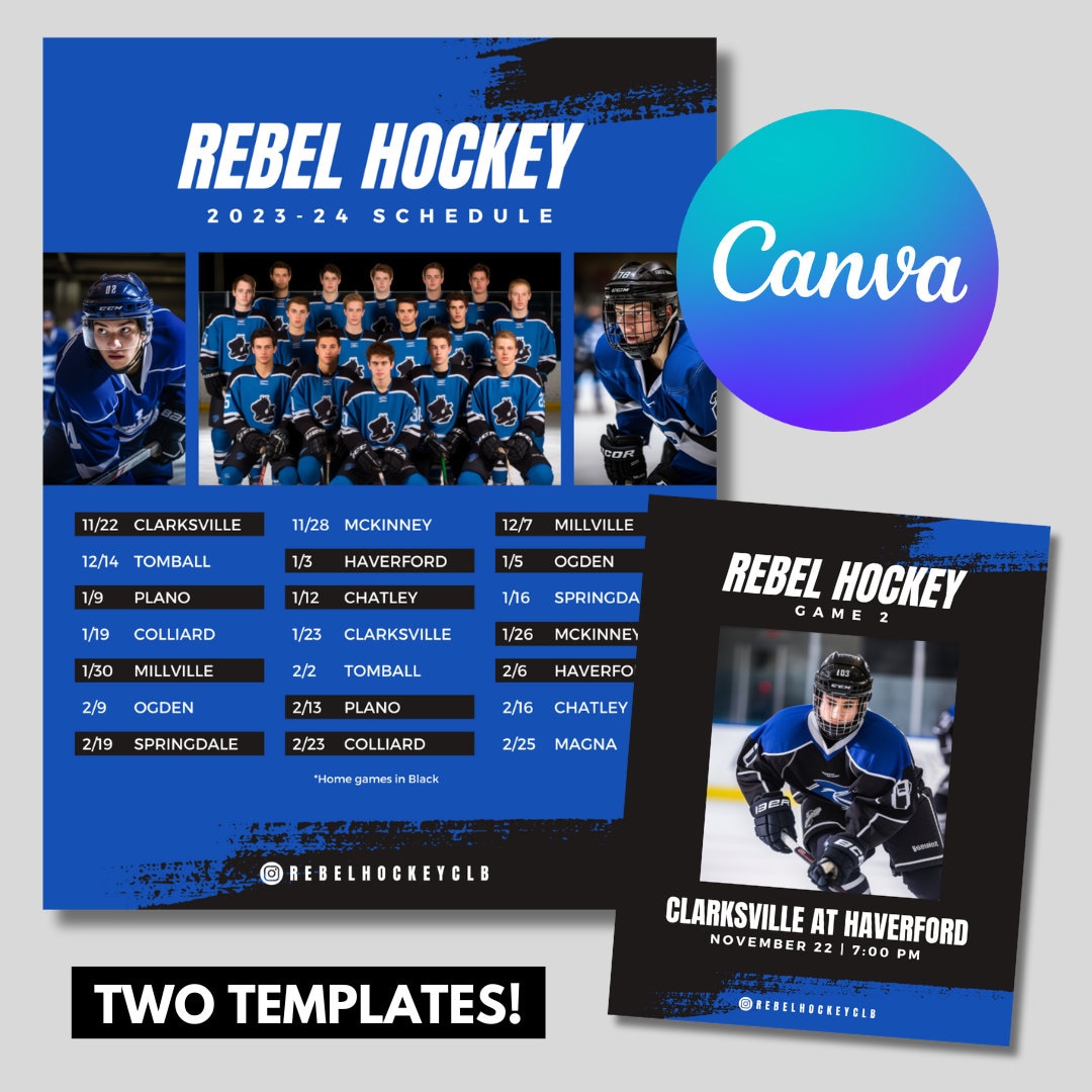 Hockey Team Schedule Template, Easy Edits Canva, Download Flyer, Sports ...