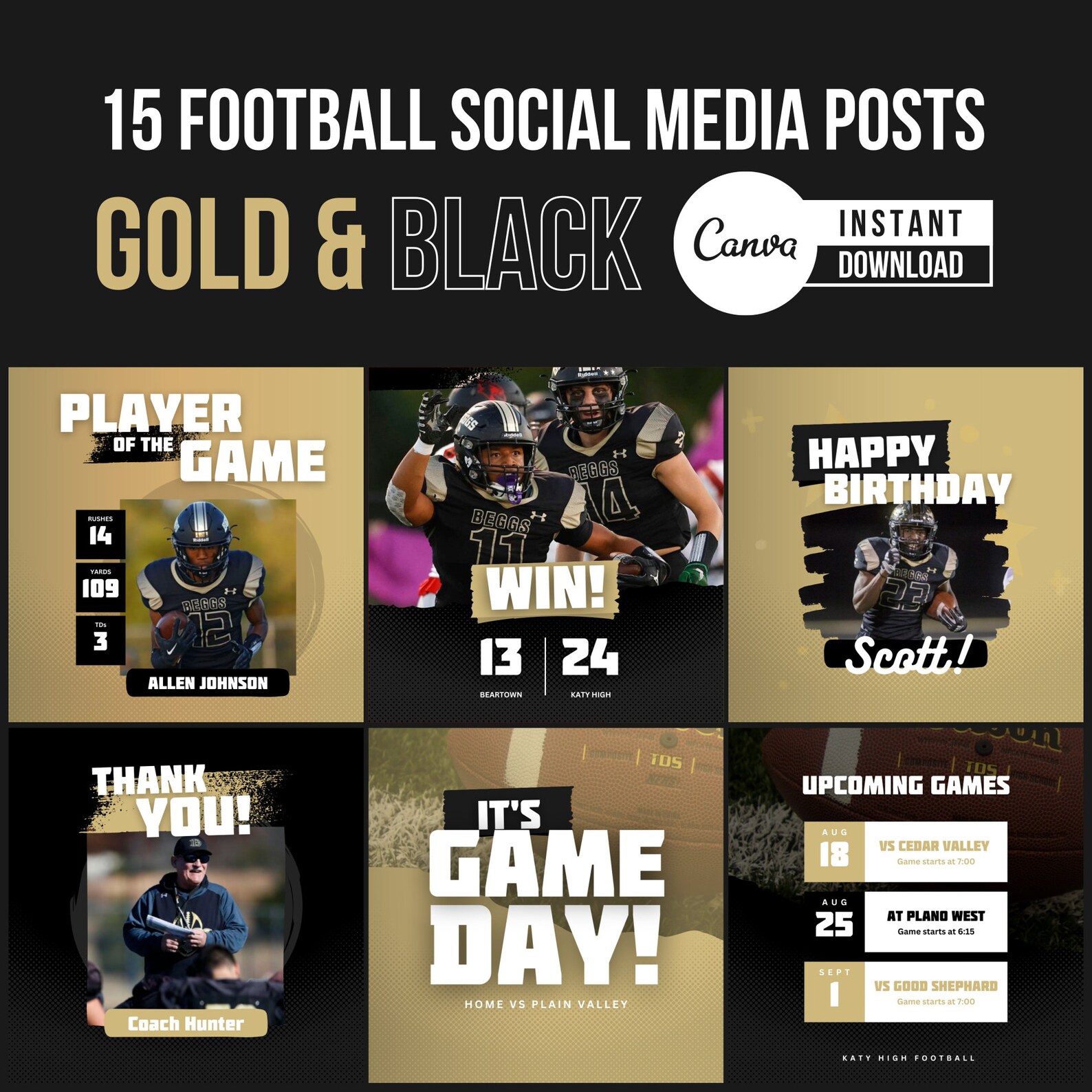 15 Canva Football Templates, Football Social Media Bundle, Sports Canva ...