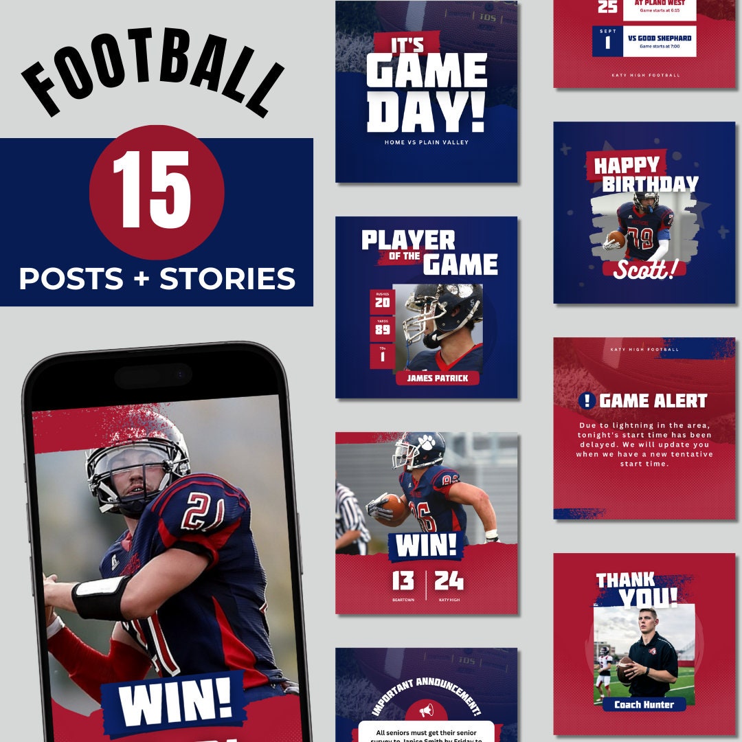 Football Social Media Canva, Editable Template, Gameday Posts, Football ...