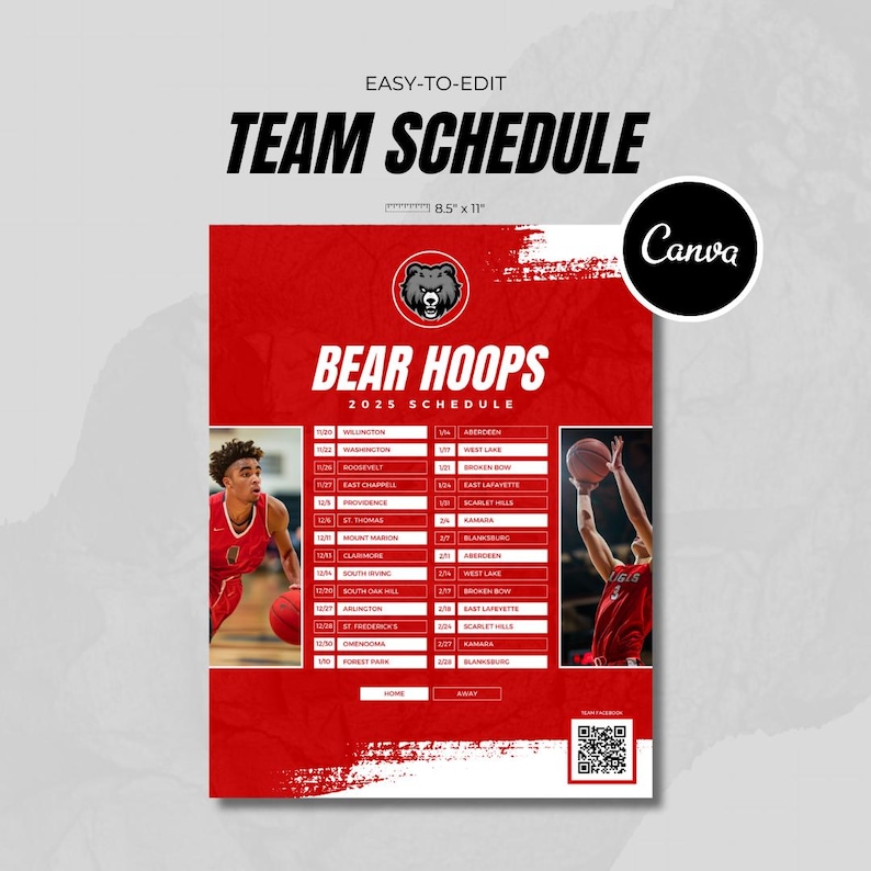 Custom Basketball Team Schedule Template: Canva Editable (digital ...