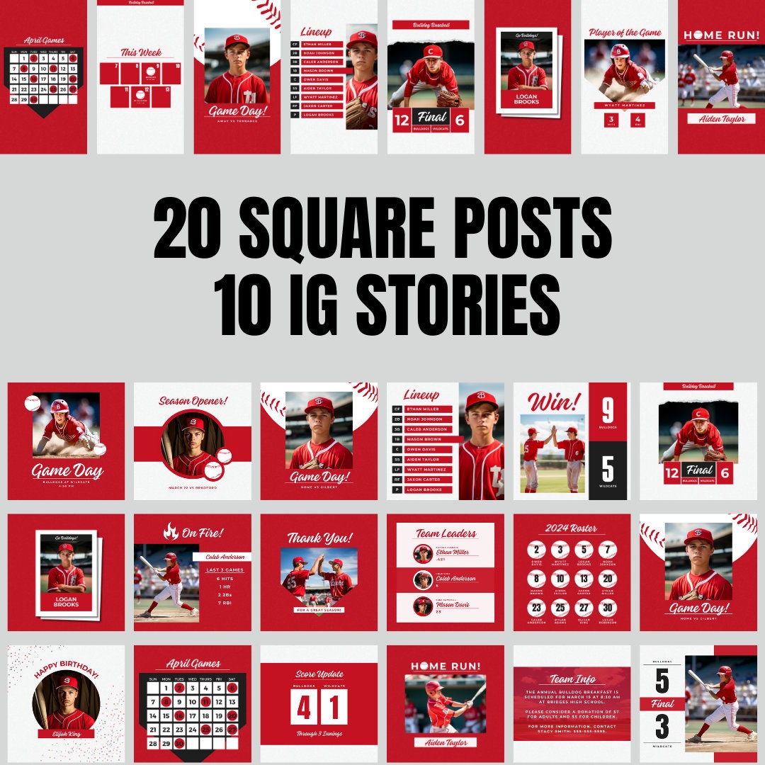 Baseball Canva Templates, Social Media Kit, Square Posts and Instagram ...