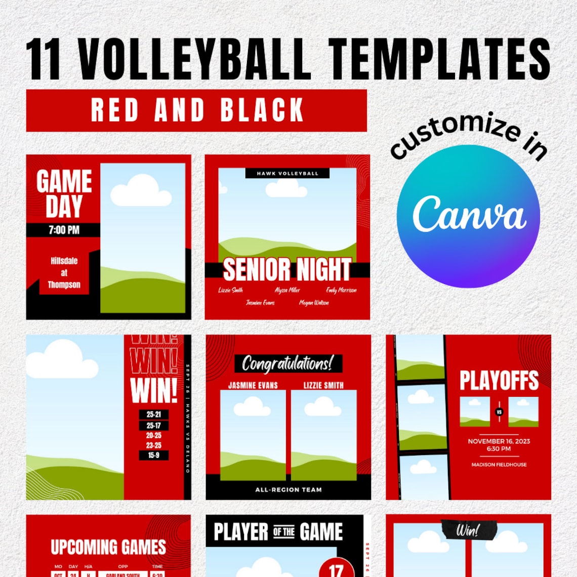 Volleyball Social Media Canva Templates 11 Templates - Etsy