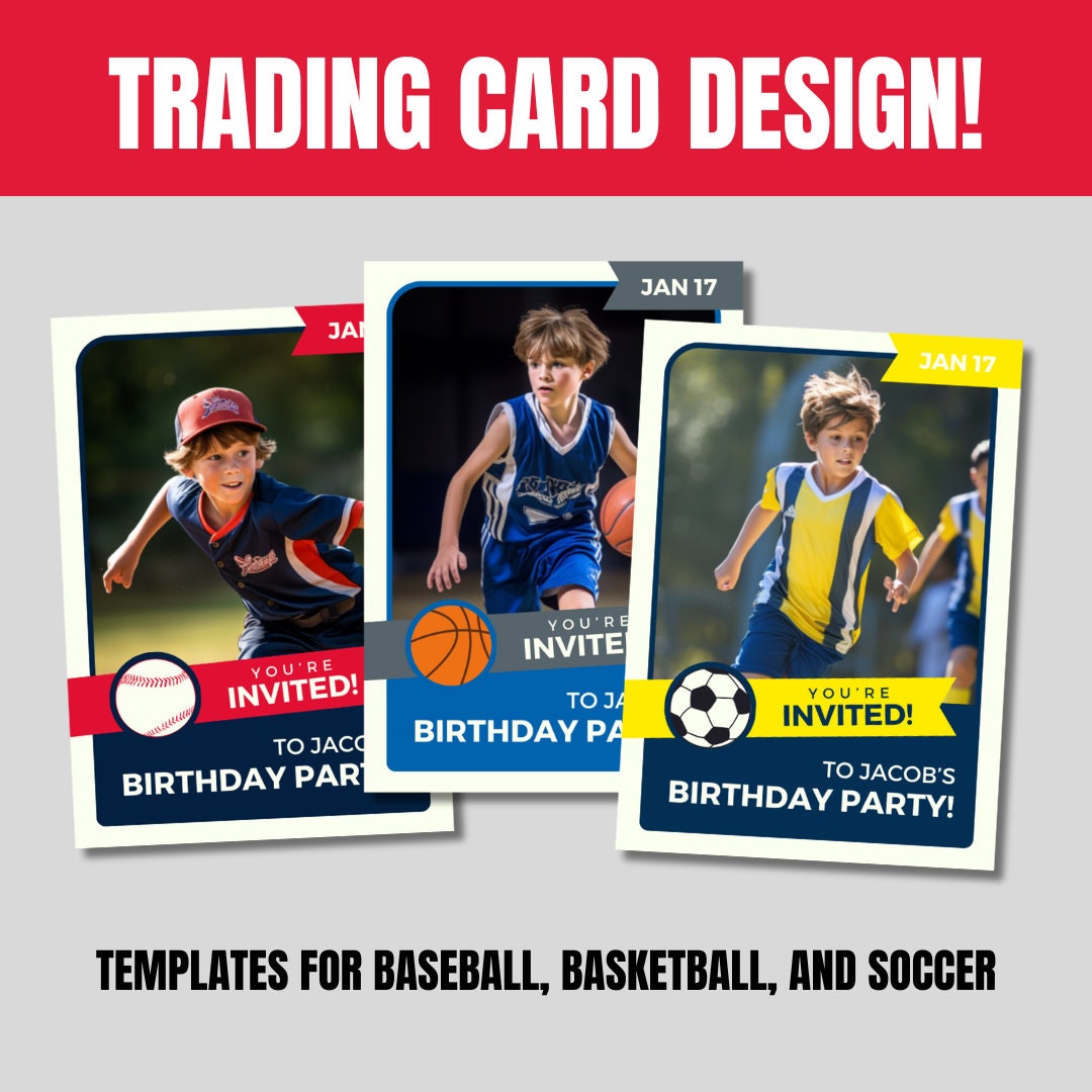 Sports Card Birthday Invite, Editable Canva Template, Custom Design ...