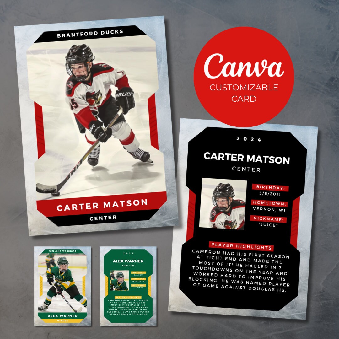 Custom Hockey Card Canva Template: Personalized Athlete Gift (printable ...