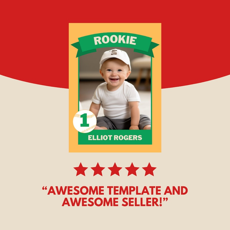 Baby Rookie Card Template, Canva Baseball Edit, Personalized One Year ...