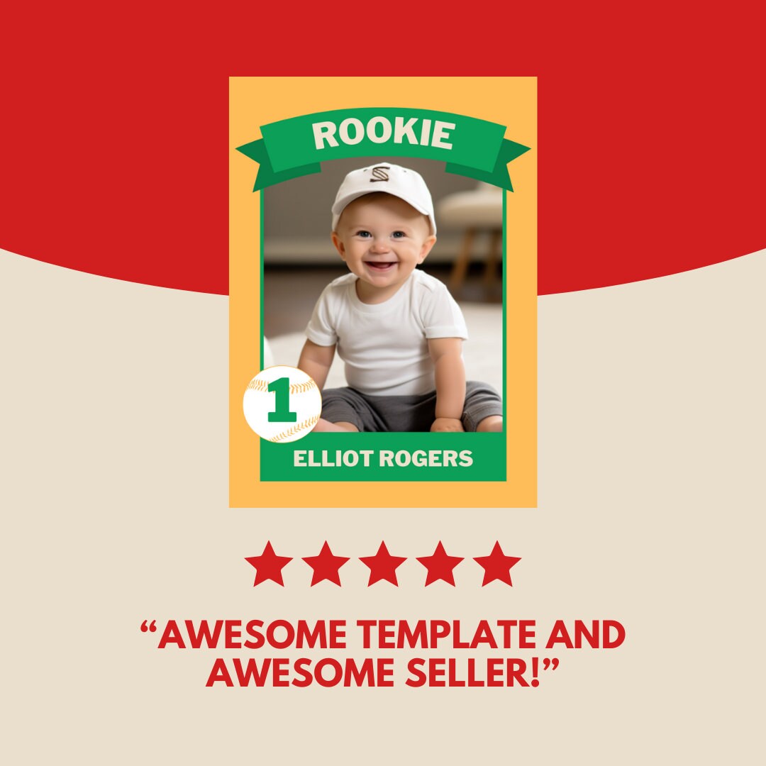 Baby Rookie Card Template: Baseball 1st Birthday (canva Edit) - Etsy