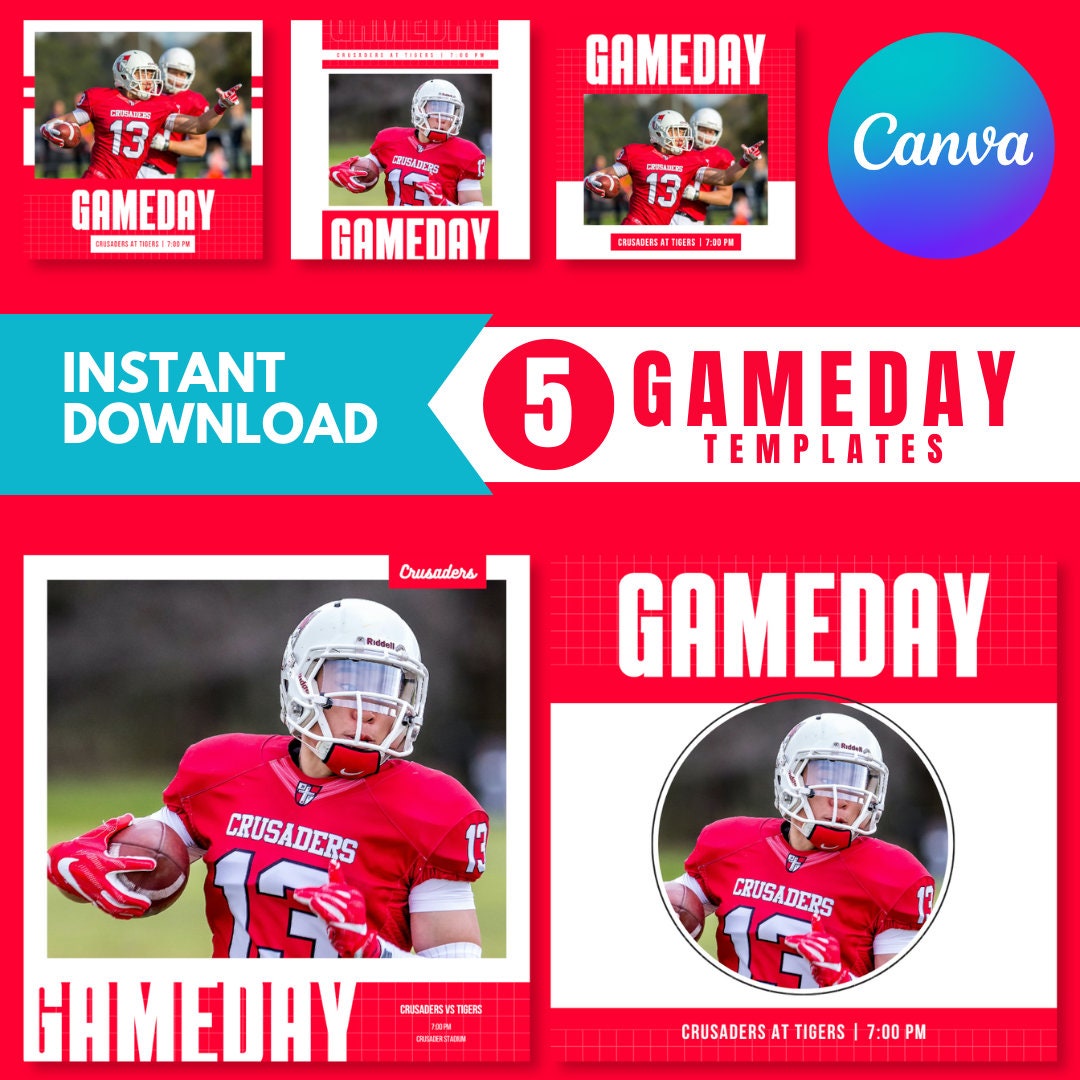 Gameday Canva Templates, Social Media Posts, Digital Download, Red and ...