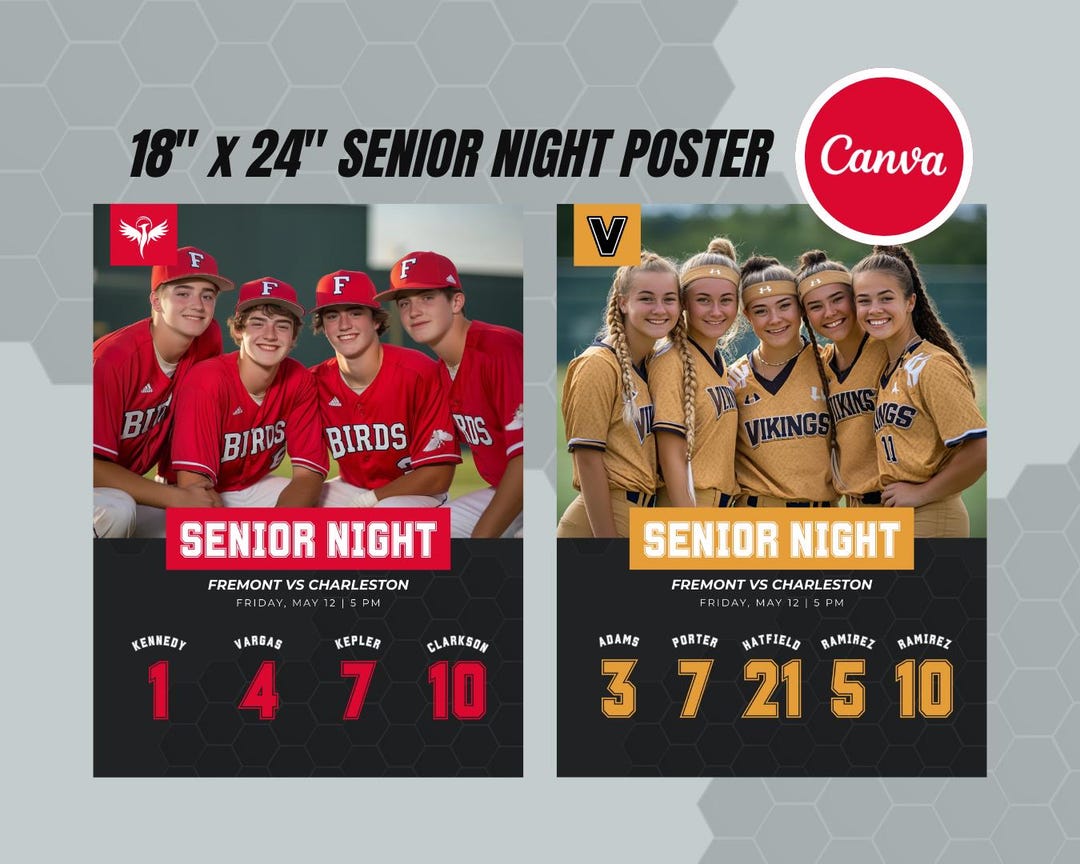 Senior Night Poster, Softball Baseball, Canva Template, Game Day Promo ...