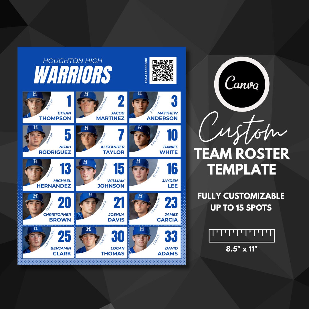 Baseball Team Roster Canva Template: Customizable Sports Recruit Page ...
