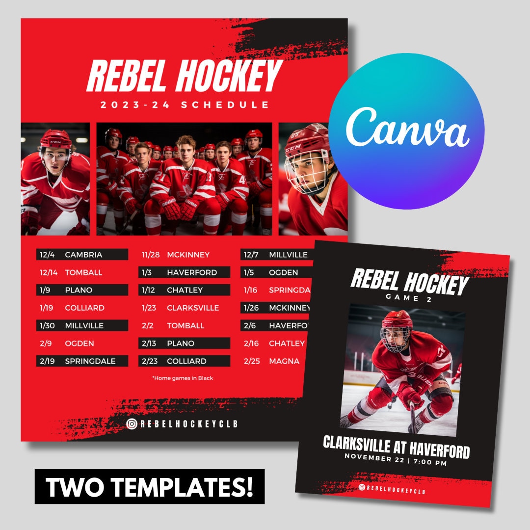 Hockey Team Schedule Template, Easy Edits Canva, Download Flyer, Sports ...