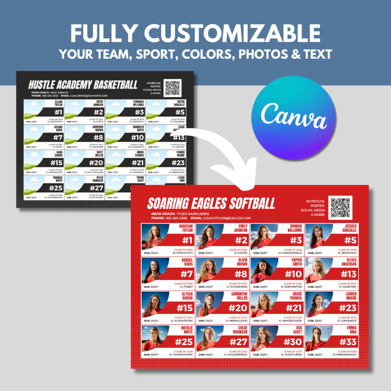 Team Recruit Roster Template: Customizable Athlete Profile (canva ...