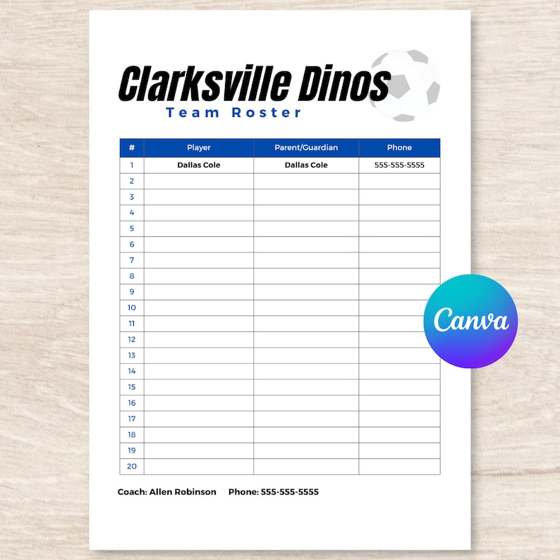 Soccer Coach Canva Template Bundle, 4 Documents, Team Roster, Team ...