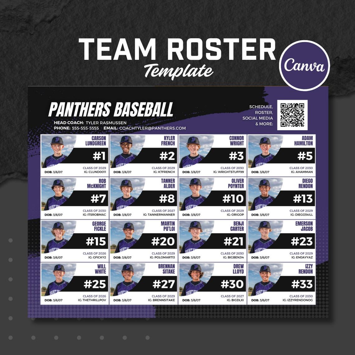 Team Recruit Roster Canva Template: Any Sport, 16 Players (digital) - Etsy