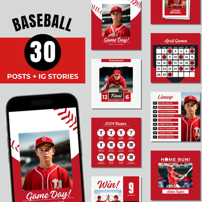 Baseball Canva Templates, Social Media Kit, Square Posts and Instagram ...
