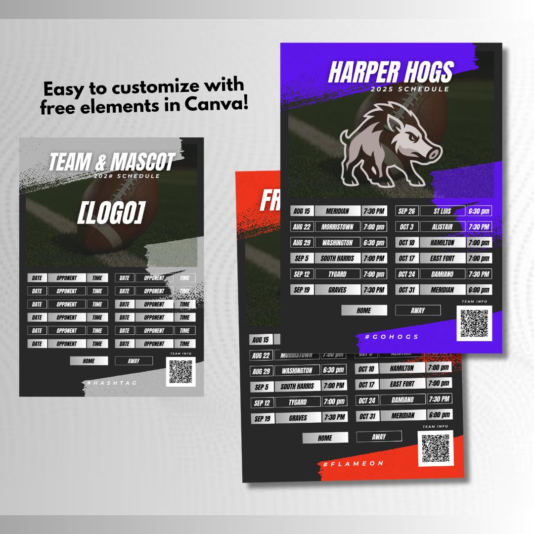Football Schedule Canva Template: Editable Team Flyer, 5x7 (digital ...