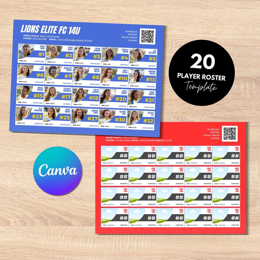 Editable Team Roster Template: Canva Recruiting Sheet (20 Player) - Etsy