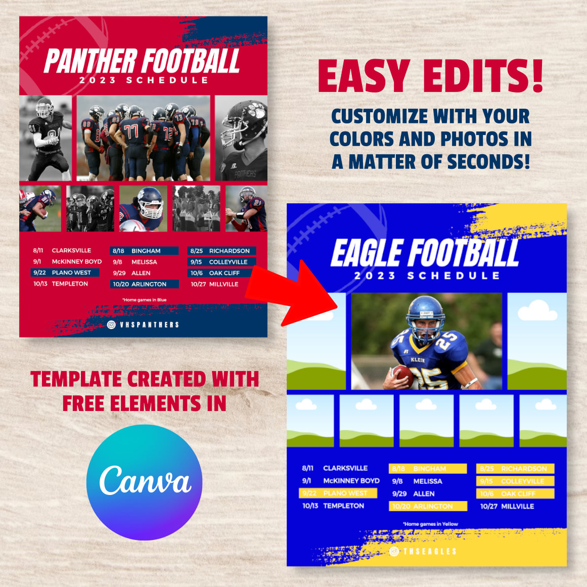 Football Schedule Poster Template, 3 Sizes, Football Team Poster ...