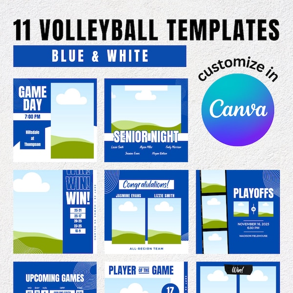 Volleyball Social Media Canva Templates, 11 Templates, Volleyball Game ...
