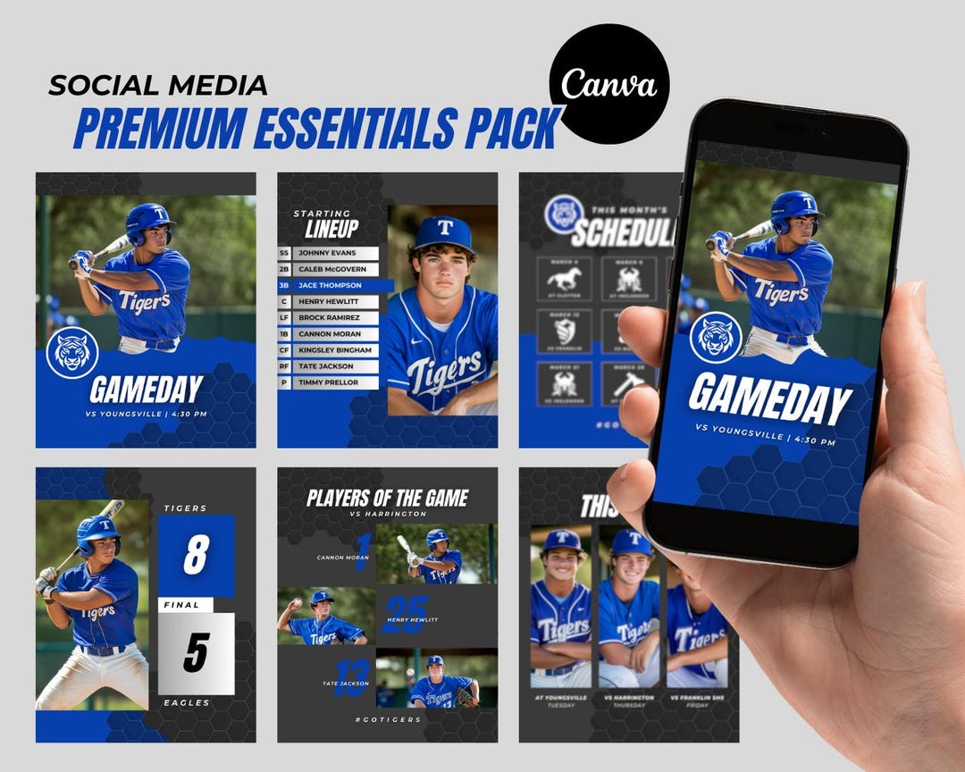 Baseball Social Media Templates: Canva Editable Design (digital ...