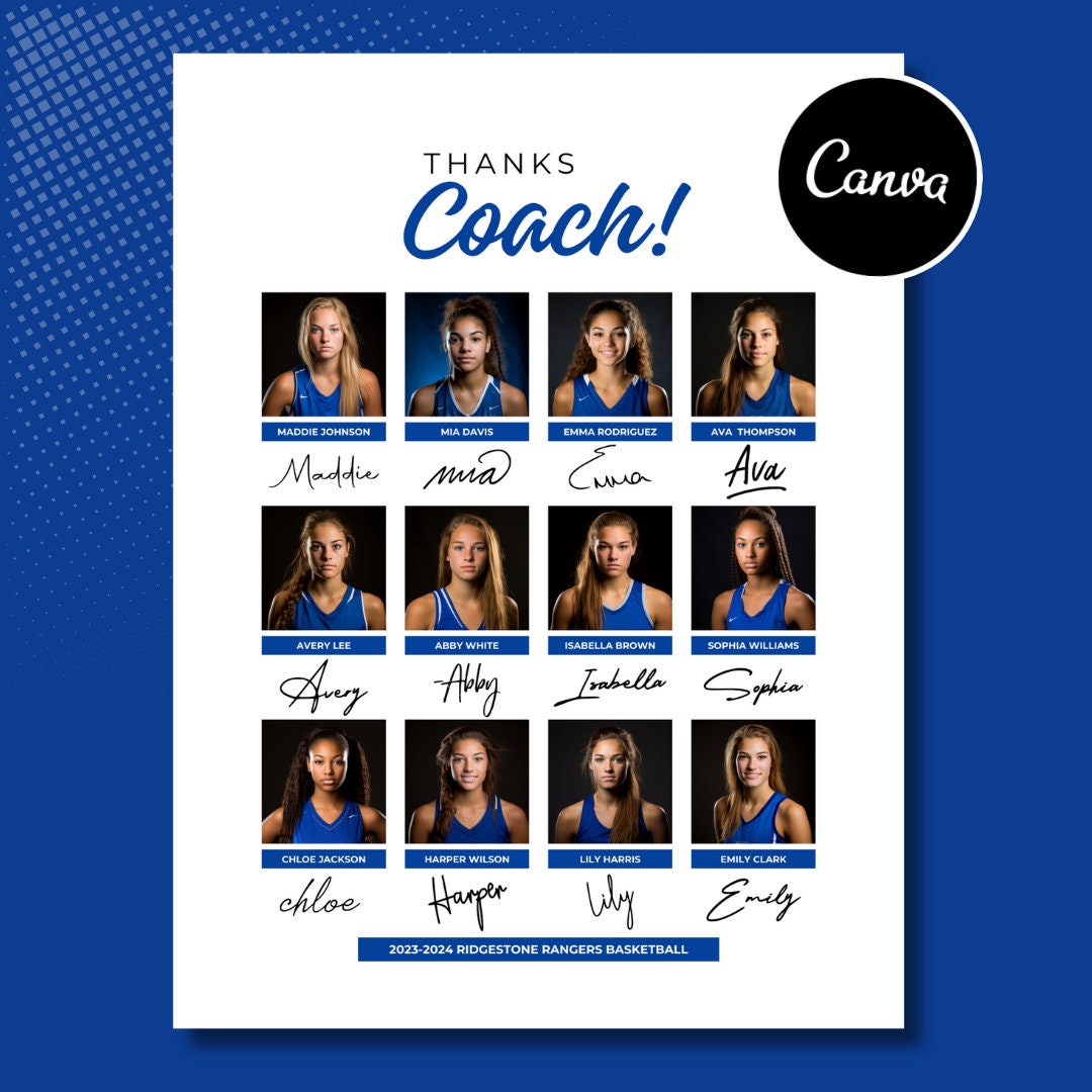 Coach Gift Team Poster, Canva Template, Personalized, Easy Edits, Print ...