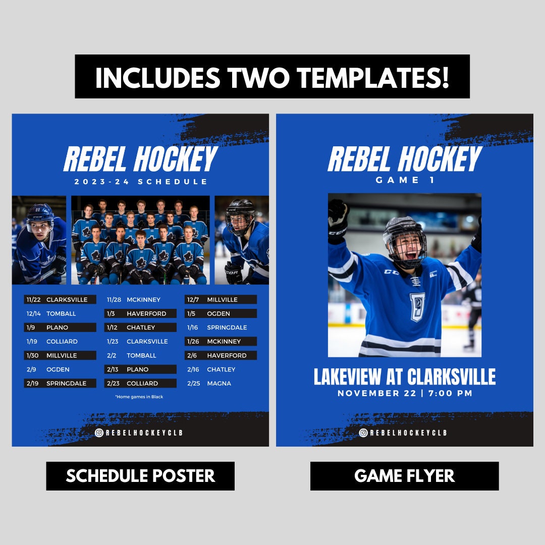 Hockey Team Schedule Template, Easy Edits Canva, Download Flyer, Sports ...