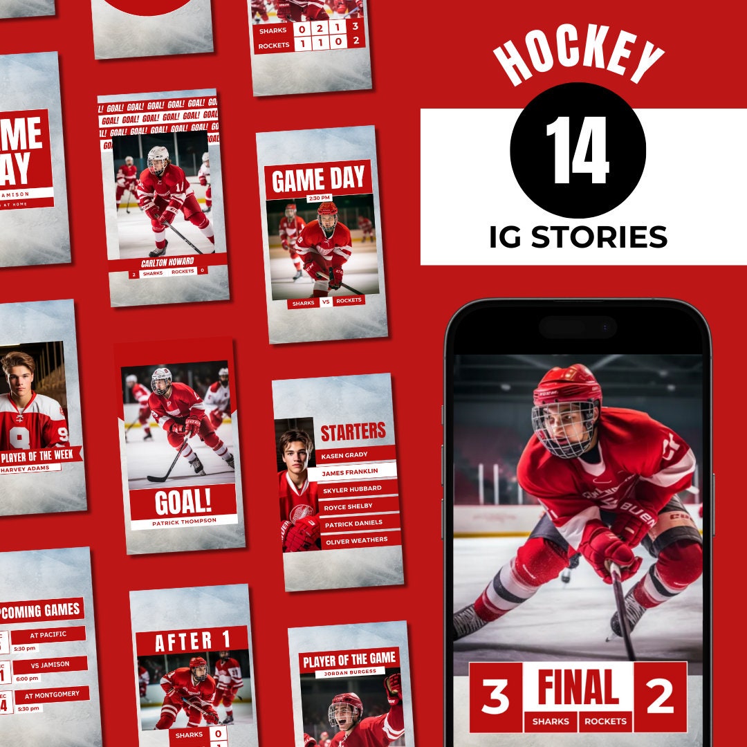 Hockey Instagram Stories Templates for Social Media Manager, Red Color ...