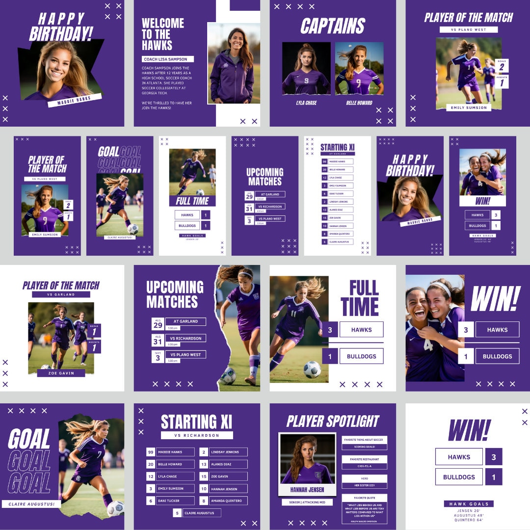 Soccer Canva Templates, Soccer Social Media, Purple Team, Soccer Canva ...