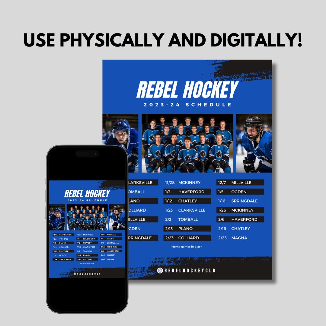 Hockey Team Schedule Template, Easy Edits Canva, Download Flyer, Sports ...