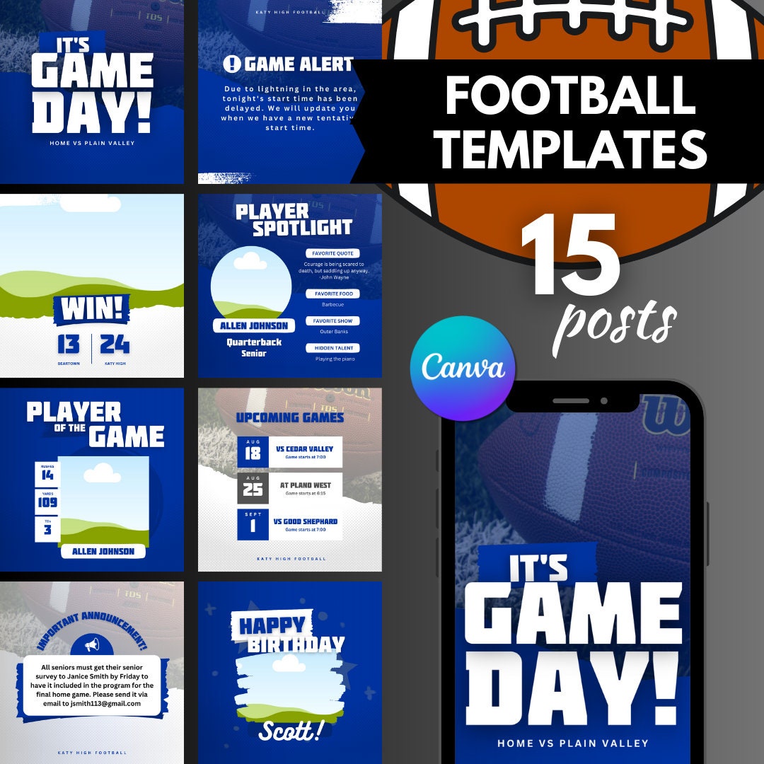 15 Football Canva Templates, Instagram, Blue and White, High School ...