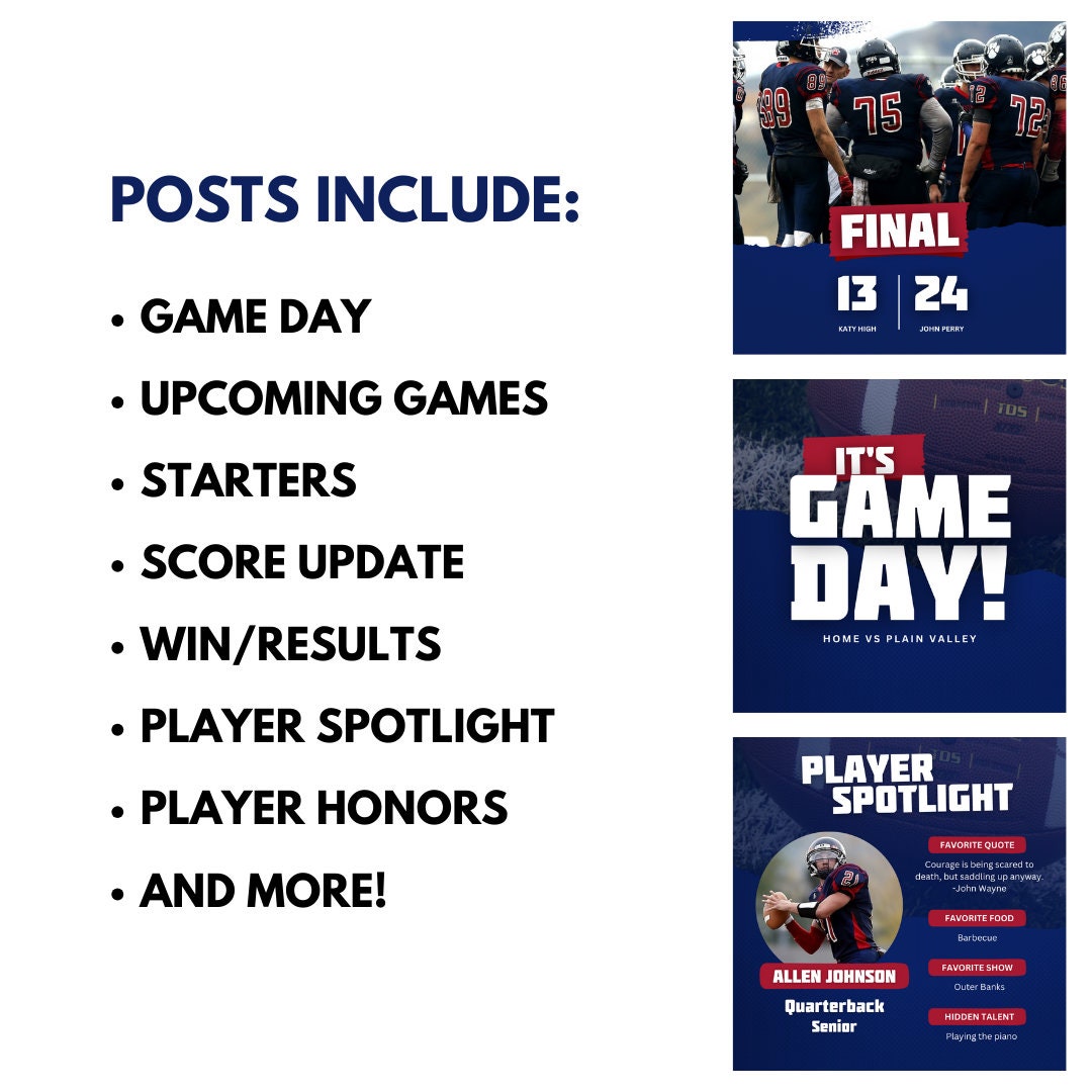 Football Social Media Canva Editable Template Gameday Posts - Etsy