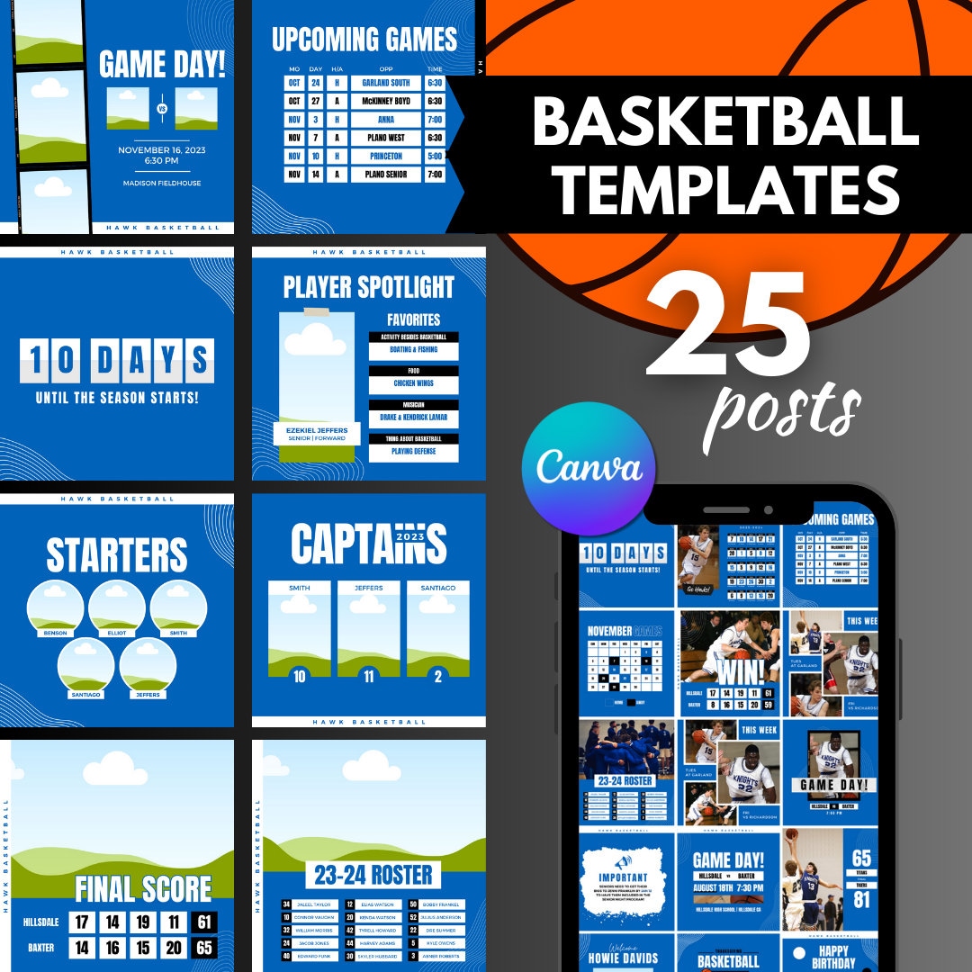 Basketball Social Media Canva Templates: Game Day Bundle (digital ...