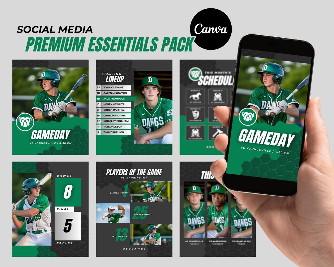 Baseball Social Media Canva Templates: Pro Team Design (instant ...
