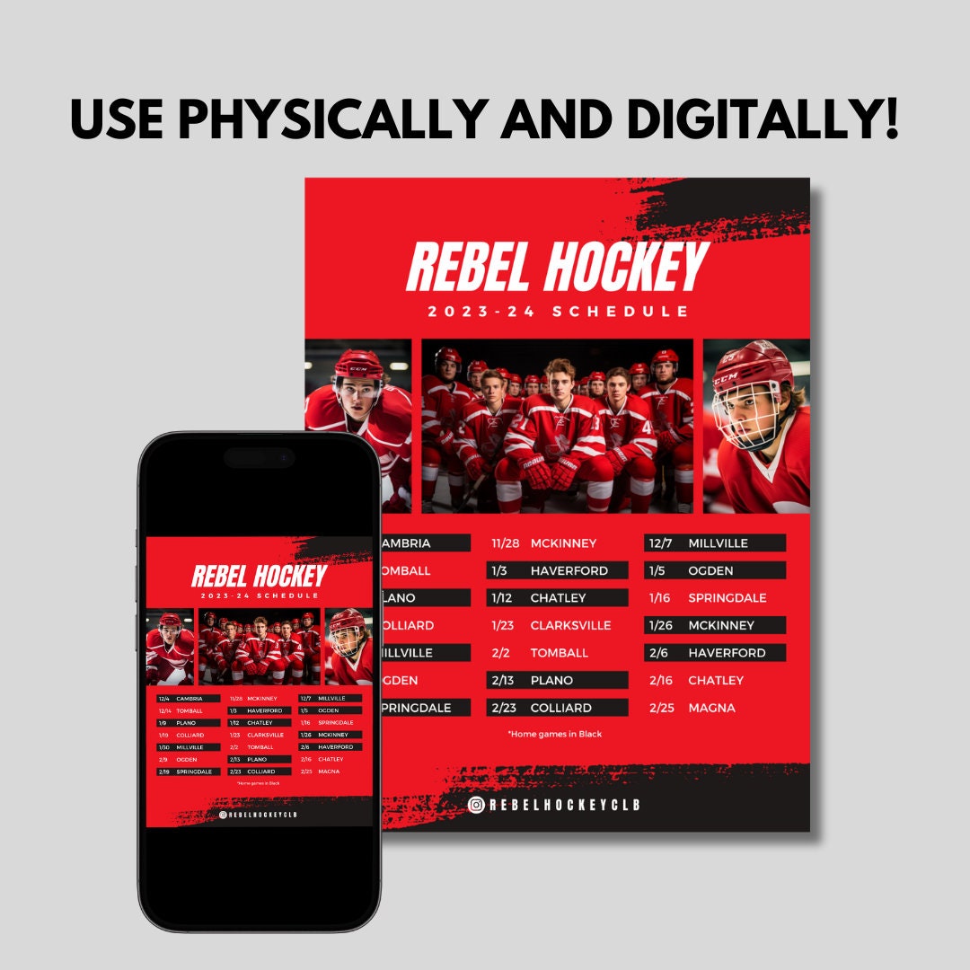 Hockey Schedule Template: Canva Game Flyer, High School Sports (digital ...