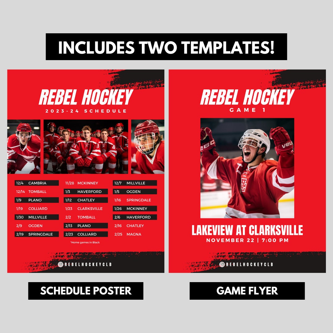 Hockey Team Schedule Template, Easy Edits Canva, Download Flyer, Sports ...