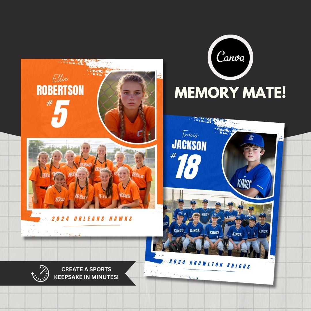 Baseball Softball Memory Mate Canva Template: Team Photo Keepsake ...