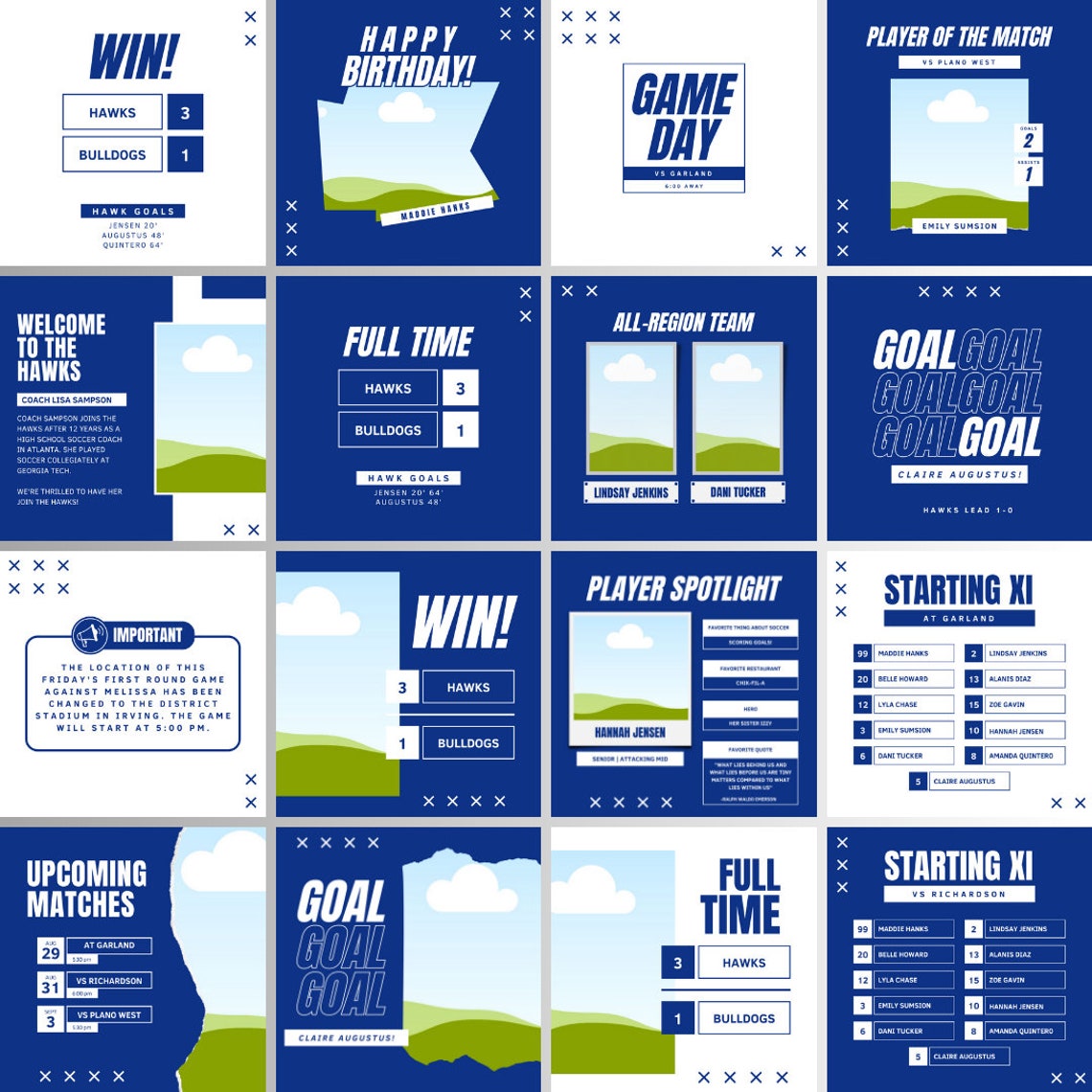 Soccer Instagram Post Templates: Team Social Media (canva, Blue ...