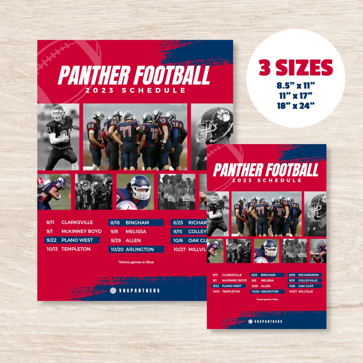 Football Schedule Poster Template, 3 Sizes, Football Team Poster ...
