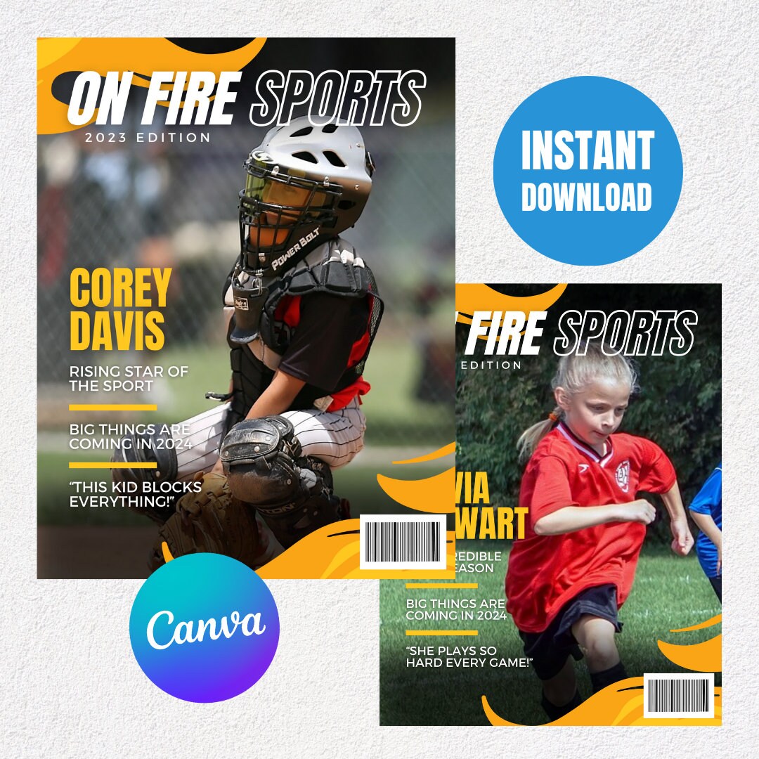 Custom Sports Magazine Cover, Canva Template, Digital Download, Youth ...