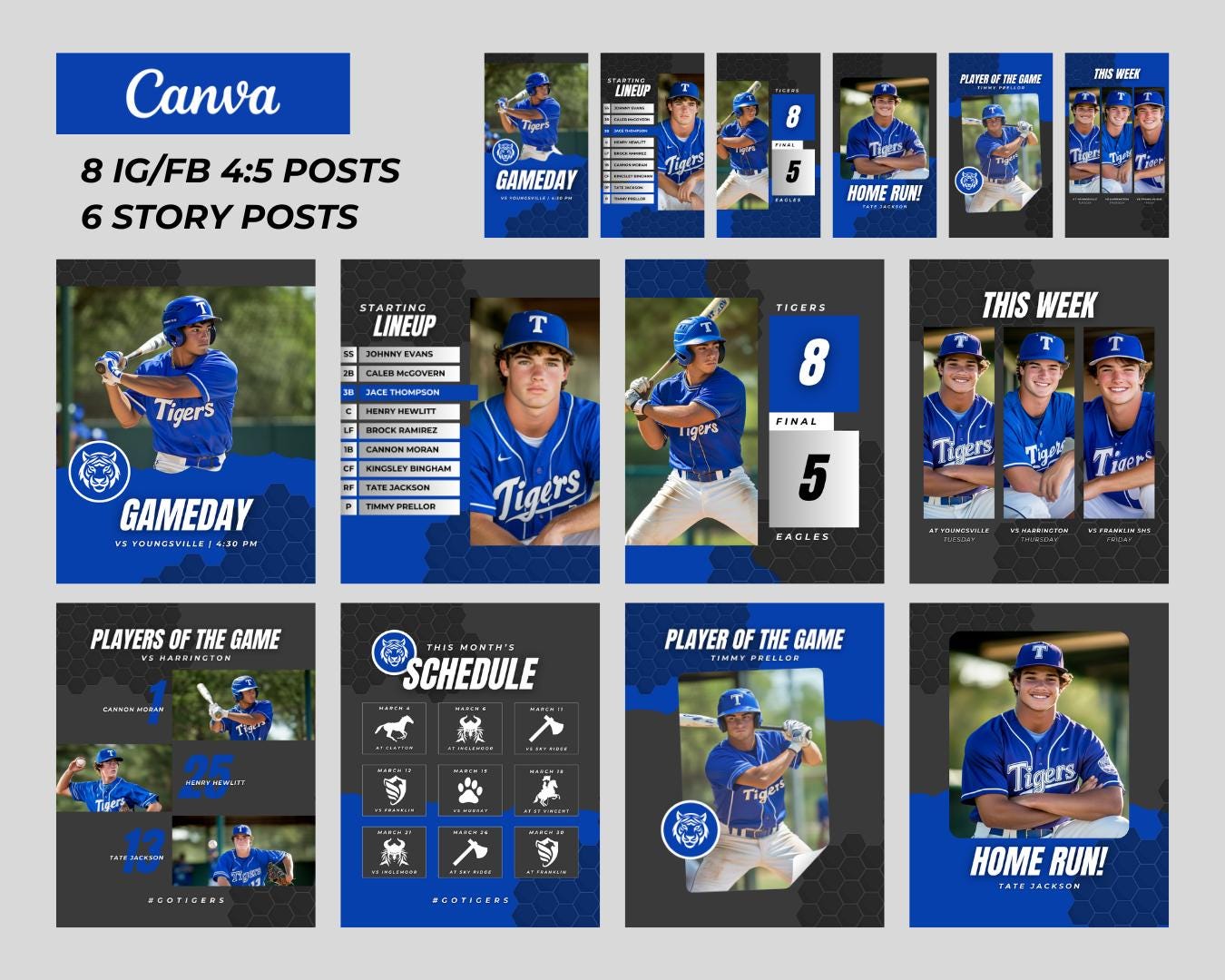 Baseball Social Media Templates: Canva Editable Design (digital ...