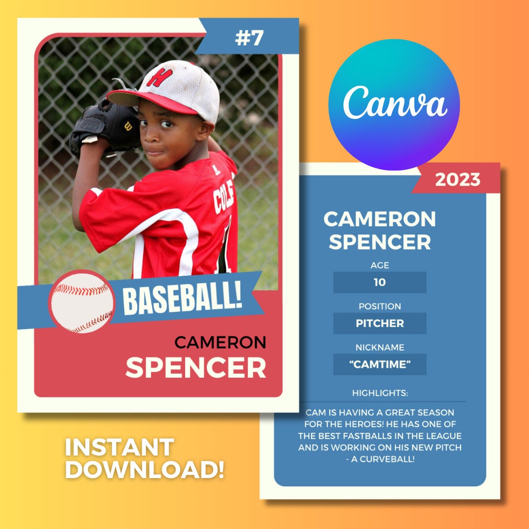 Custom Baseball Card Canva Template: Vintage Player Trading (digital ...