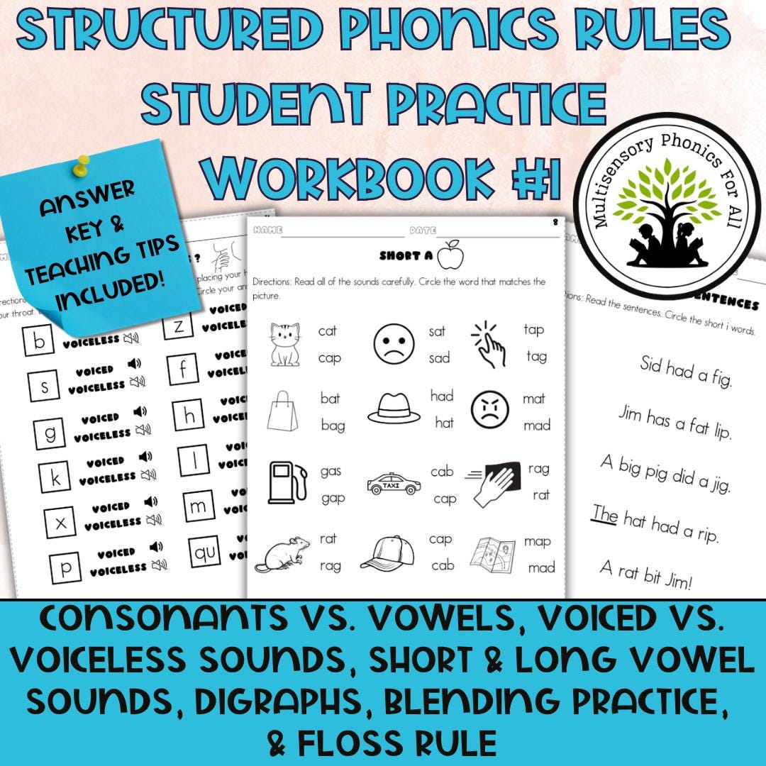 Structured Phonics Rules Student Practice Workbook #1- (answer Key ...
