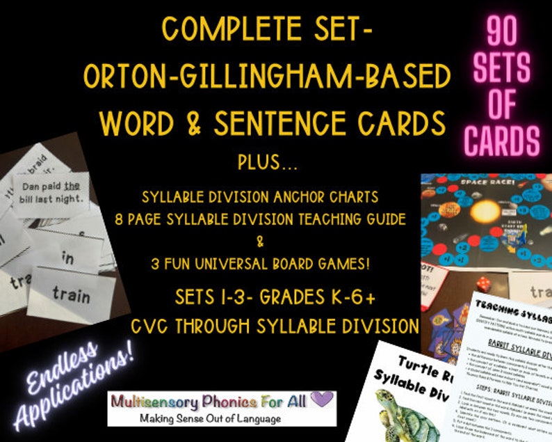 Og-based Word & Sentence Cards Bundle: Syllable Division, Board Games ...