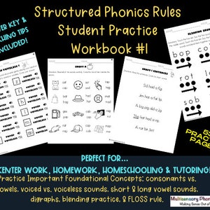 Structured Phonics Rules Student Practice Workbook #1- (answer Key ...