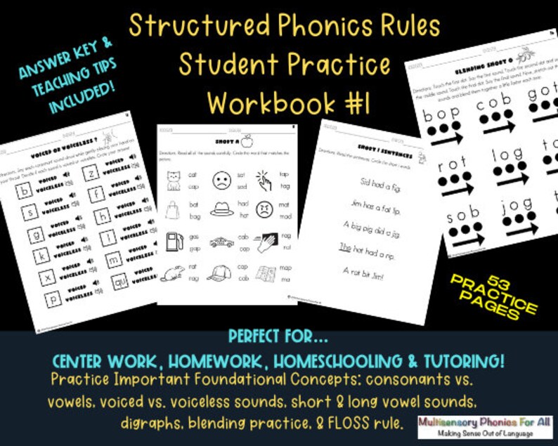 Structured Phonics Rules Student Practice Workbook #1- (answer Key ...