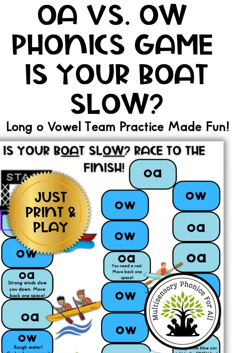 OA Vs OW Phonics Game: Long O Vowel Teams - Orton-gillingham Aligned ...