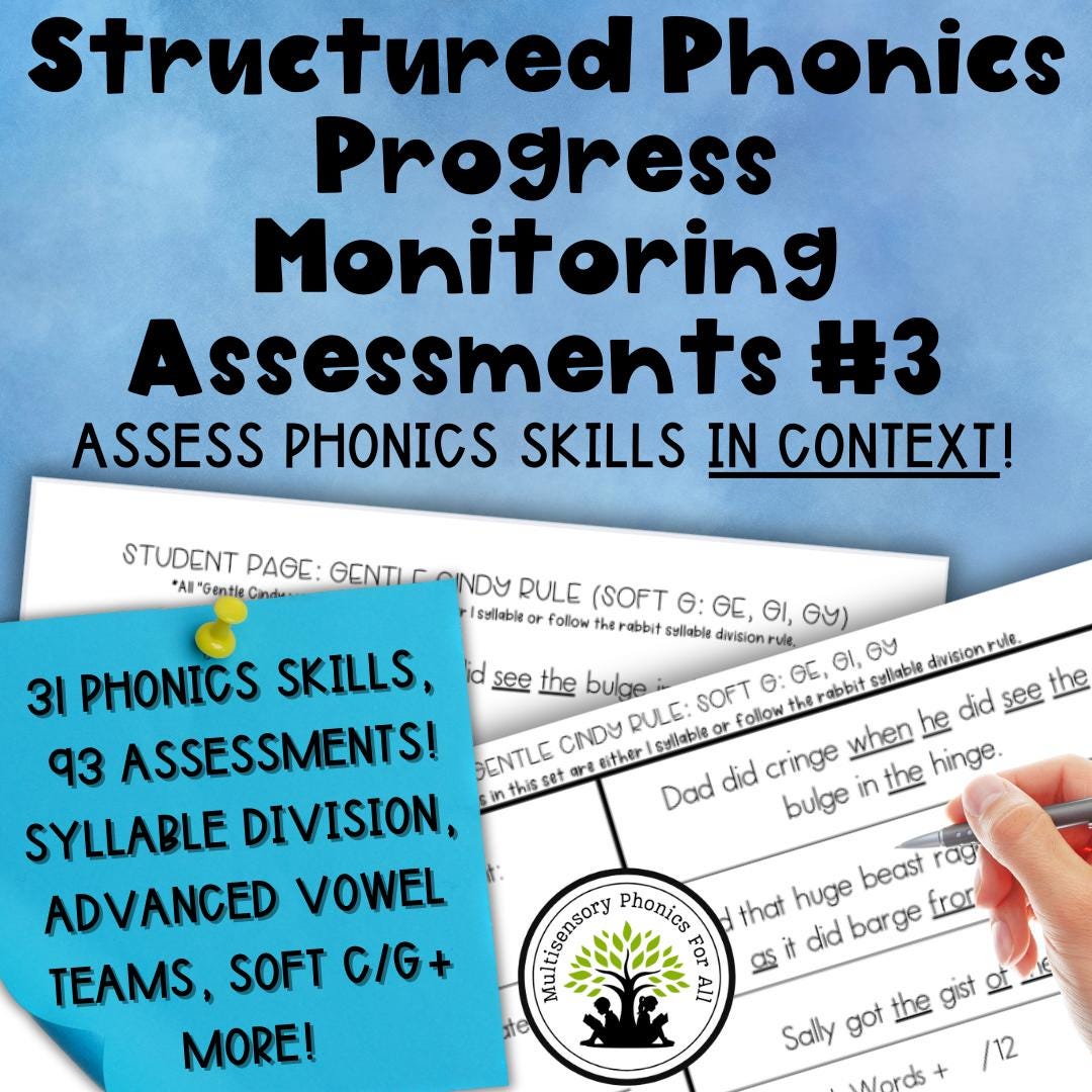 Structured Phonics Progress Monitoring Sentences Assessments SET 3 ...