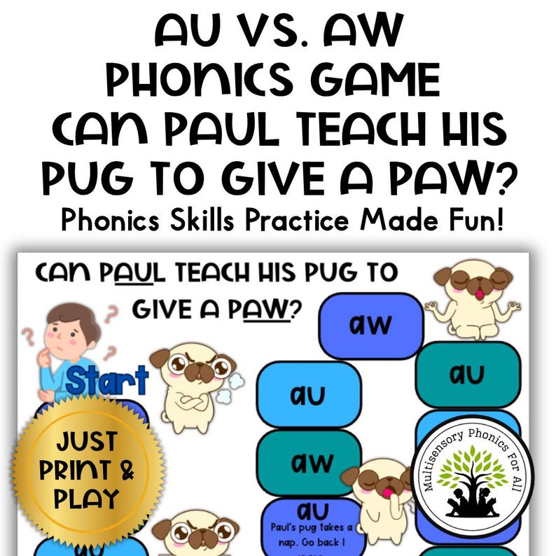 AU Vs AW Phonics Game: Printable Phonics Rules Practice (digital ...