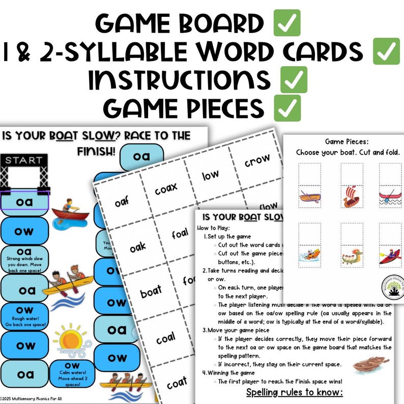 OA Vs OW Phonics Game: Long O Vowel Teams - Orton-gillingham Aligned ...