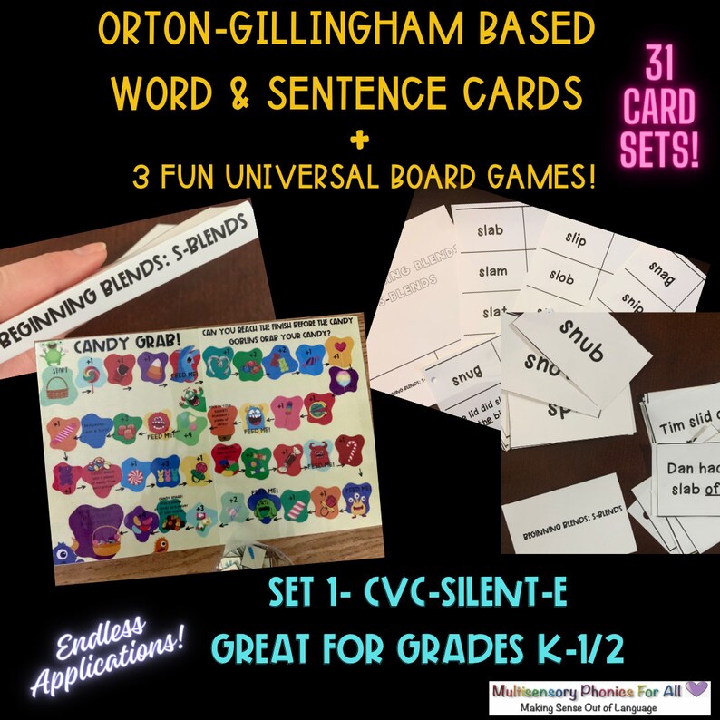 Og-based Word & Sentence Cards + Board Games BUNDLE + Syllable Division ...