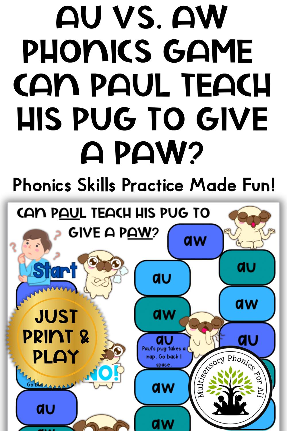 AU Vs AW Phonics Game: Printable Phonics Rules Practice (digital ...
